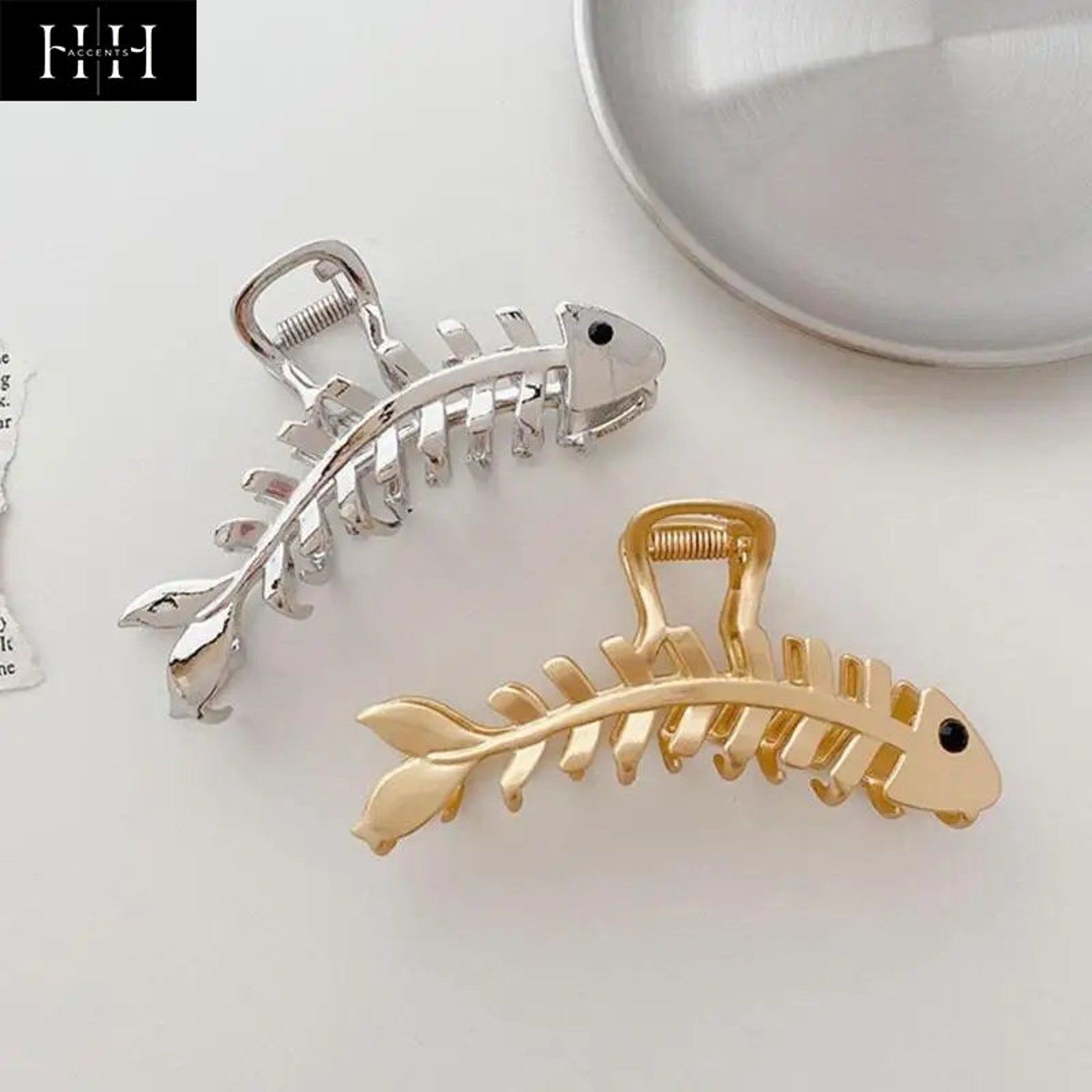 Fish Bone Hair Clip, Metal Hair Claw Clip, Large Vintage Hair Clip ...