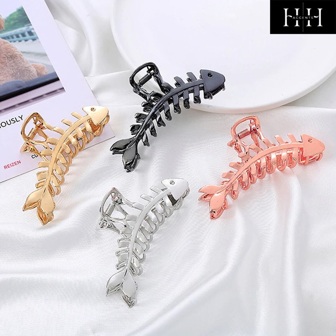 Fish Bone Hair Clip, Metal Hair Claw Clip, Large Vintage Hair Clip ...