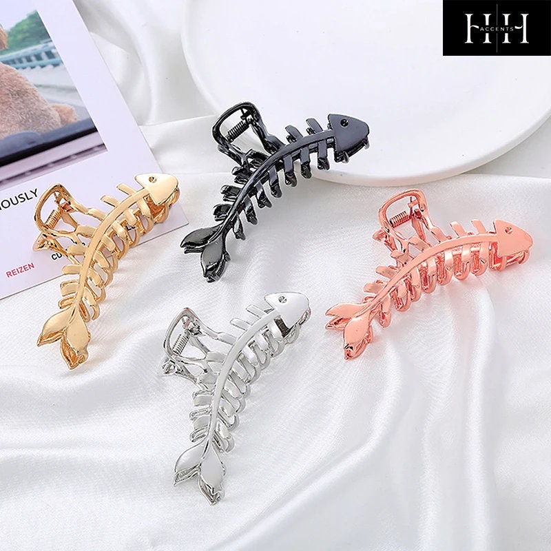 Fish Bone Hair Clip, Metal Hair Claw Clip, Large Vintage Hair Clip ...