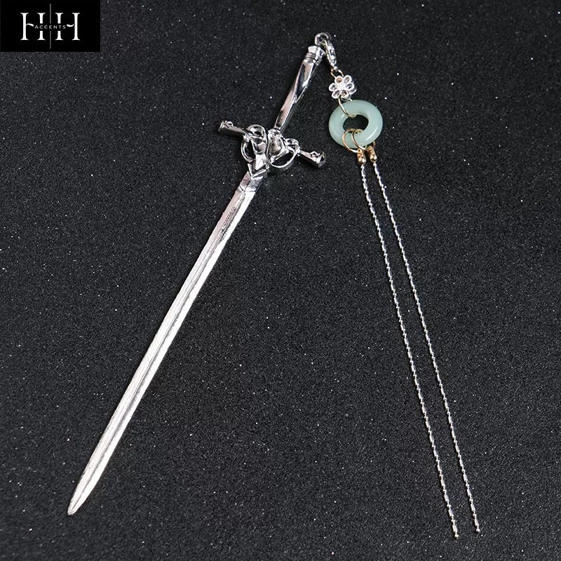 Elven Sword Hair Pin, Punk Tassel Hair Stick, Gothic Sword Bun Holder ...