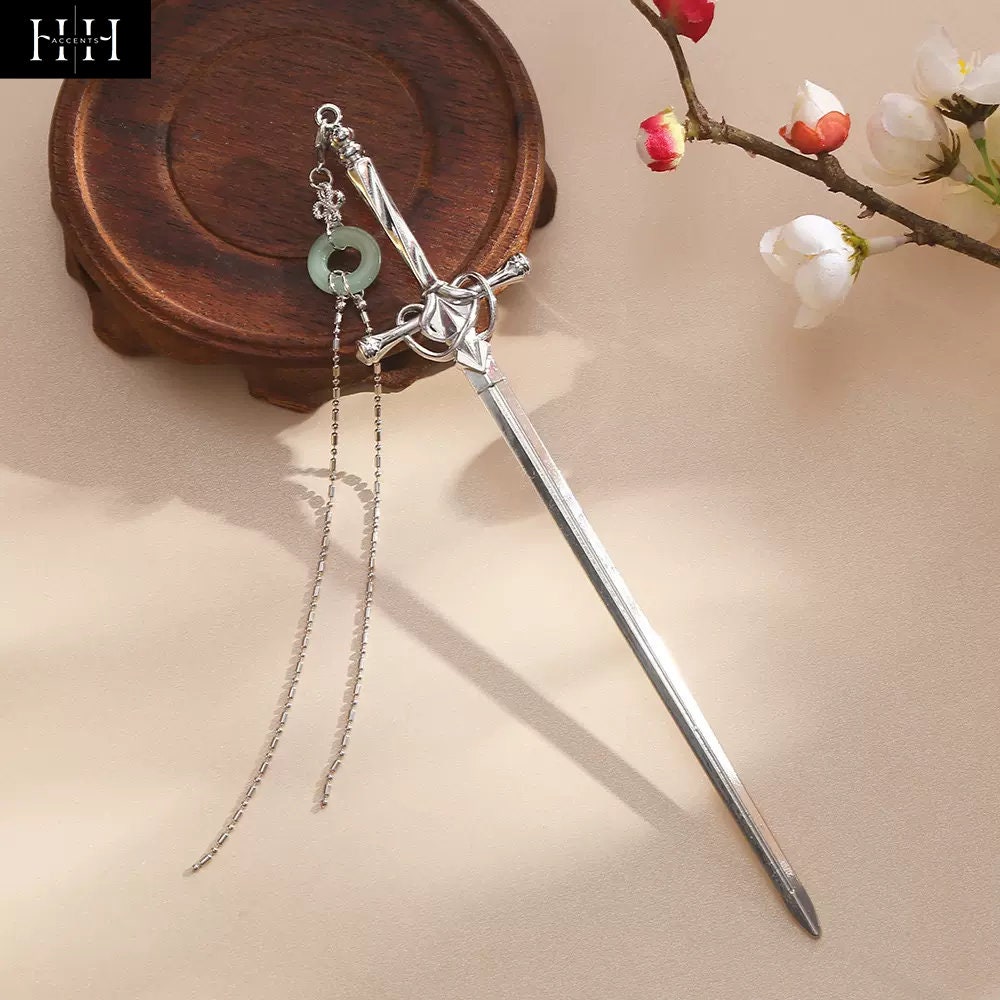 Elven Sword Hair Pin, Punk Tassel Hair Stick, Gothic Sword Bun Holder ...