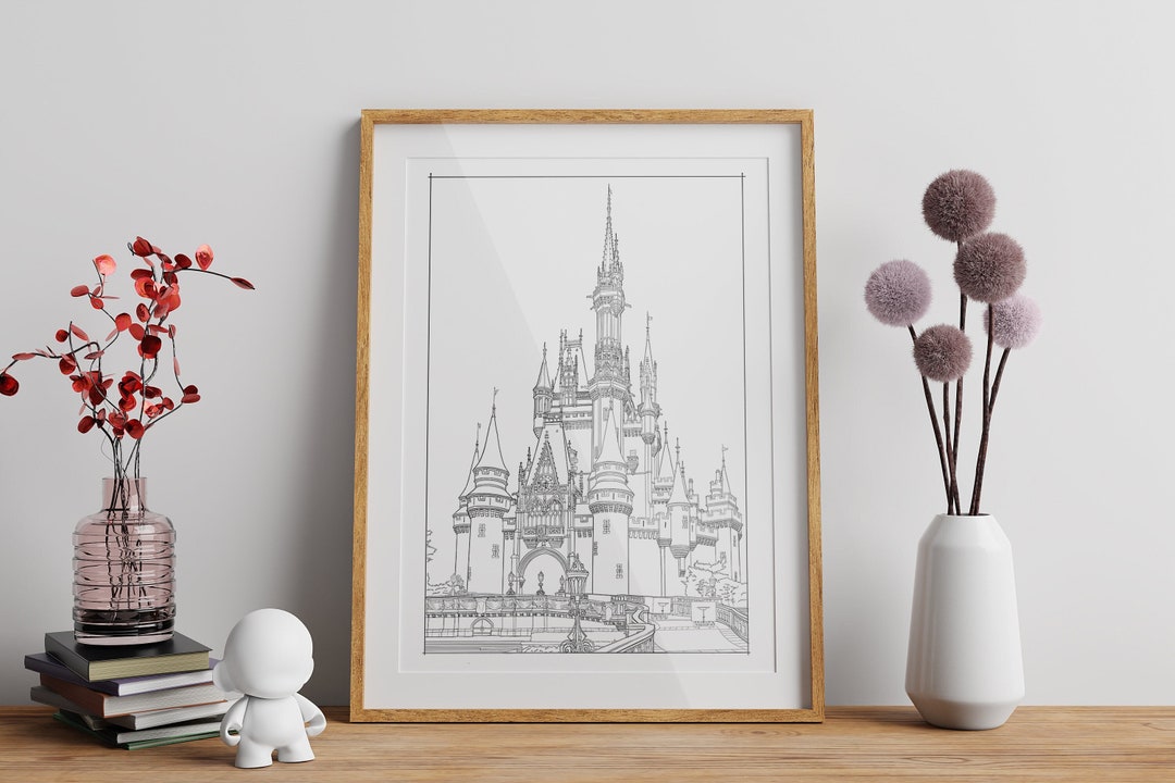 Magic Kingdom Art Physical Print - Magic Castle Wall Art Decor Drawn by ...