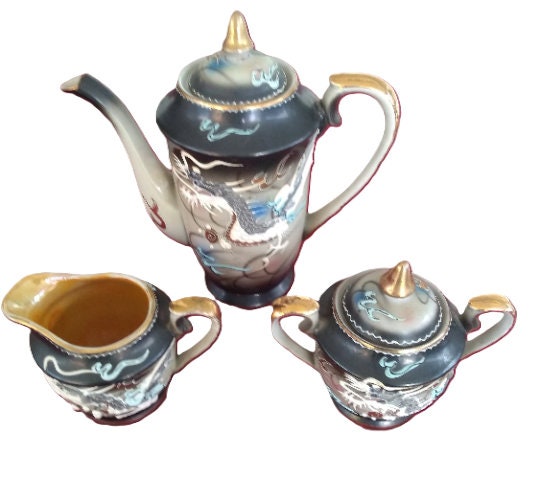 Vintage Japanese Dragonware Moriage Teaset. Beautiful 15 Piece Raised ...