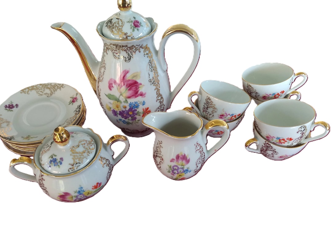 Beautiful Vintage Bone China Tea Set. Gold and Floral Design Porcelain ...