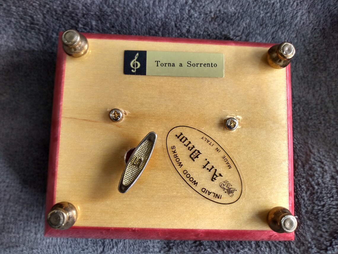 Vintage Italian Music Box. Red Enamelled With Inlaid Floral Burlwood ...
