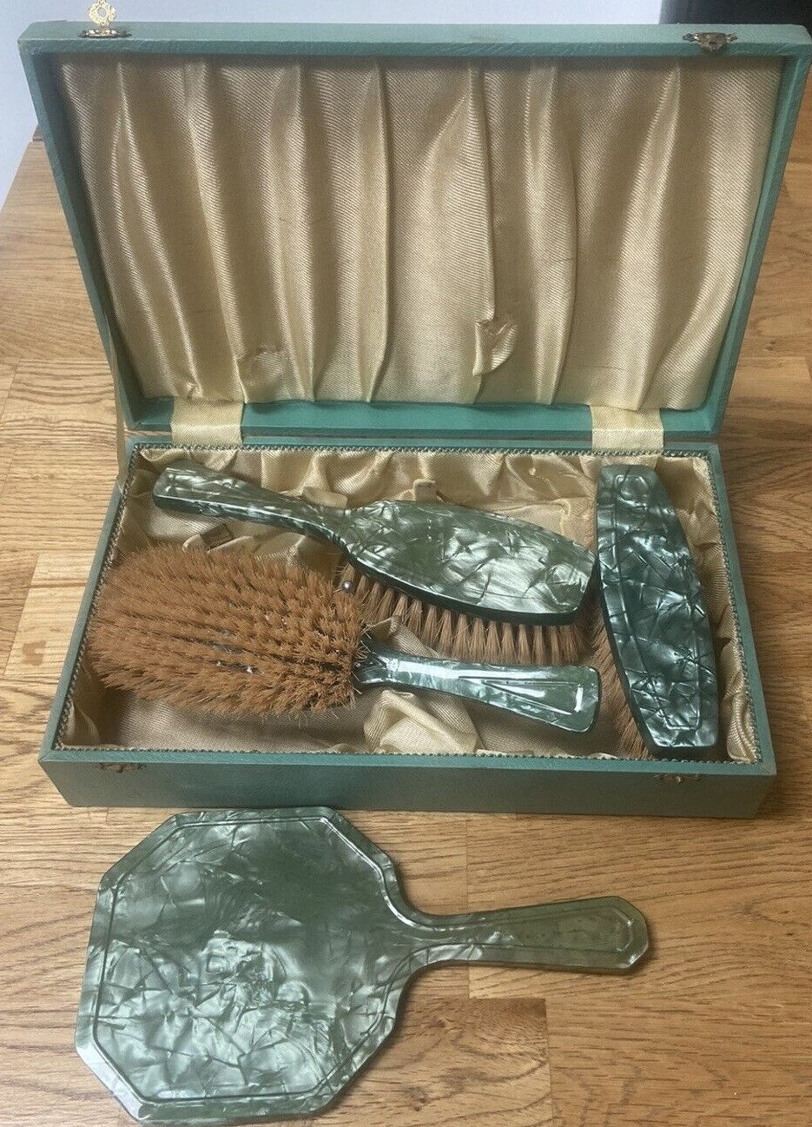 Vintage Green Celluloid Dressing Table Set From the 1930's Three ...