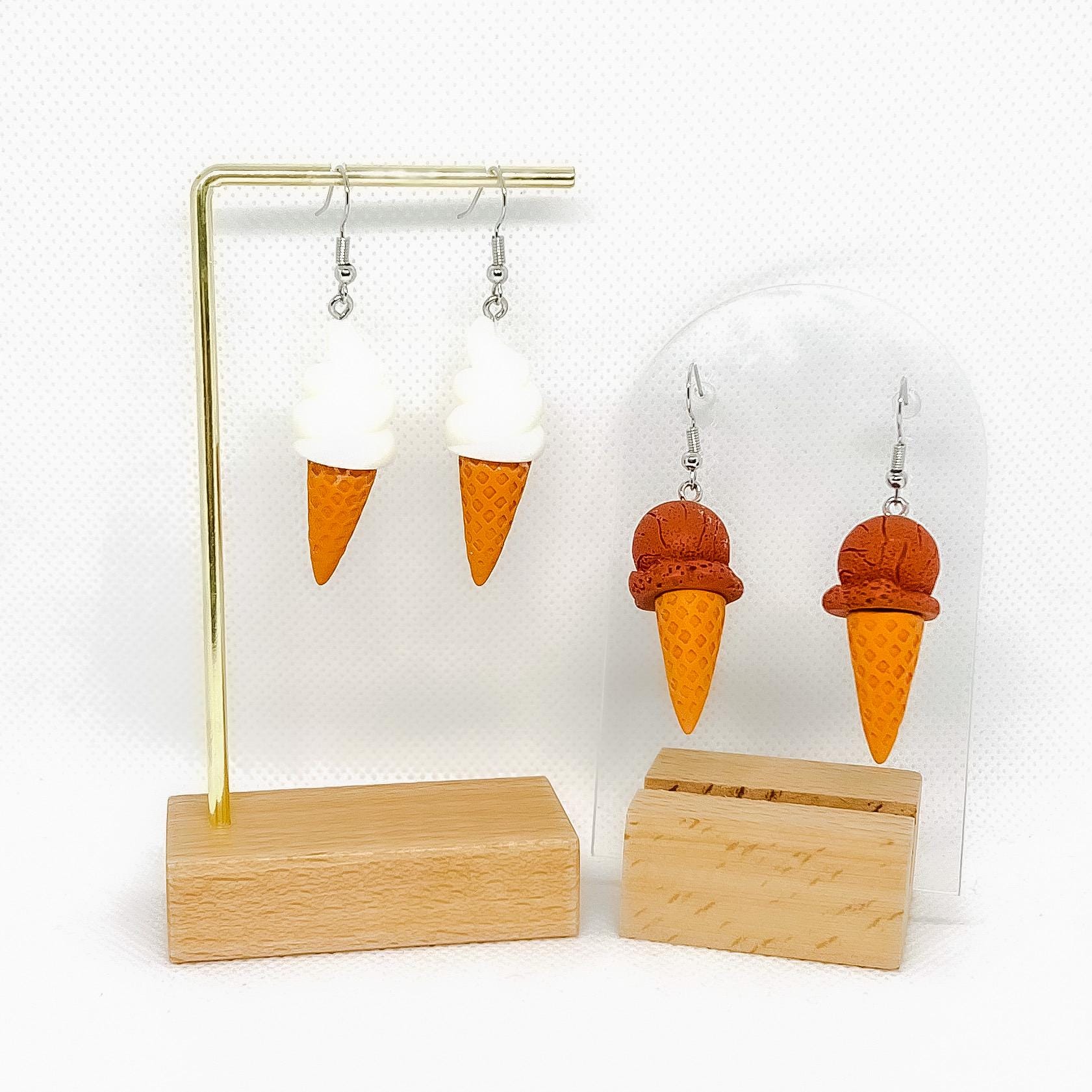 Ice Cream Cone Dangle Earrings, Vanilla Ice Cream Earrings, Chocolate ...