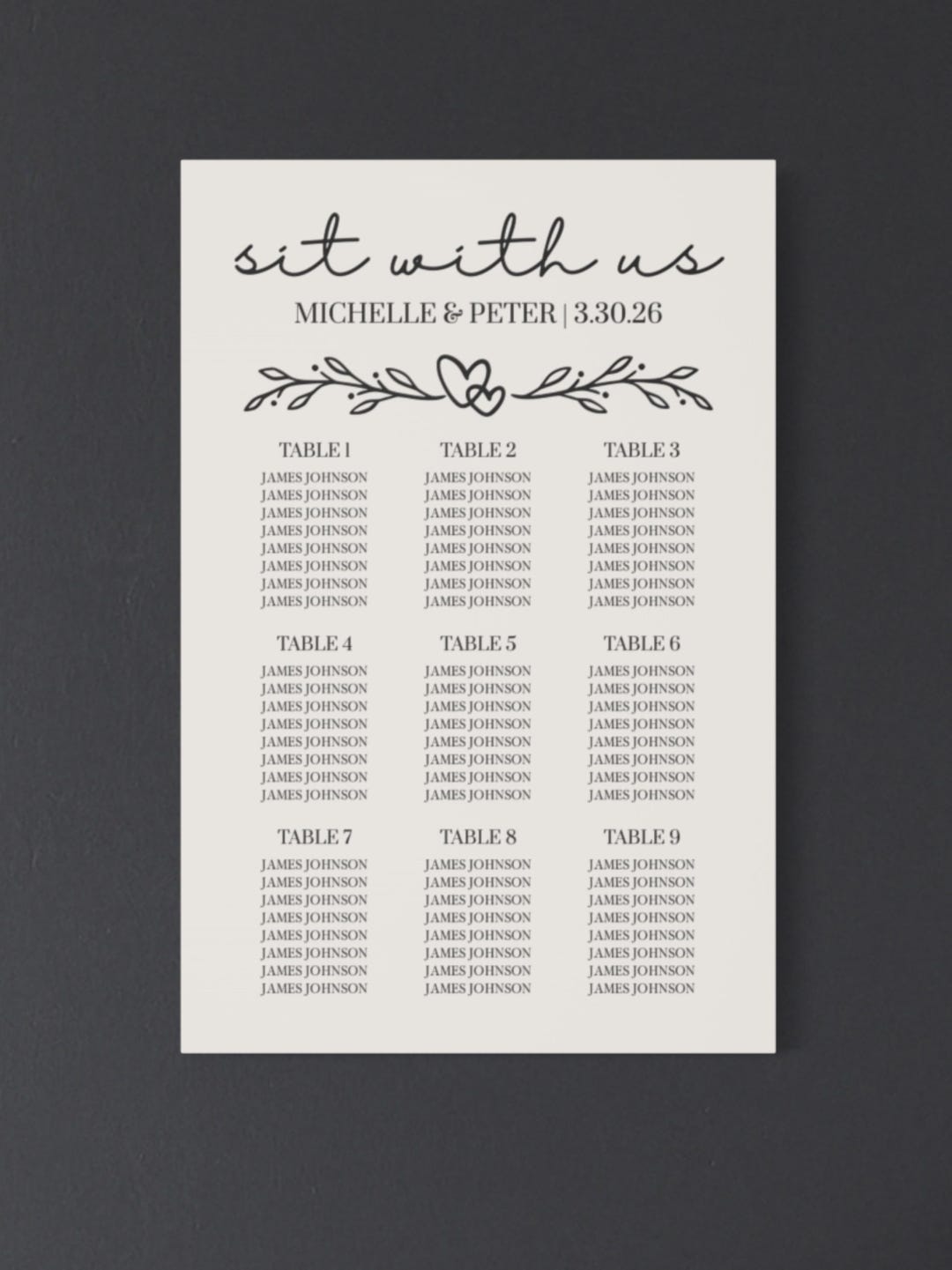 Personalized Event Seating Chart | Stretched Canvas | Custom Names ...