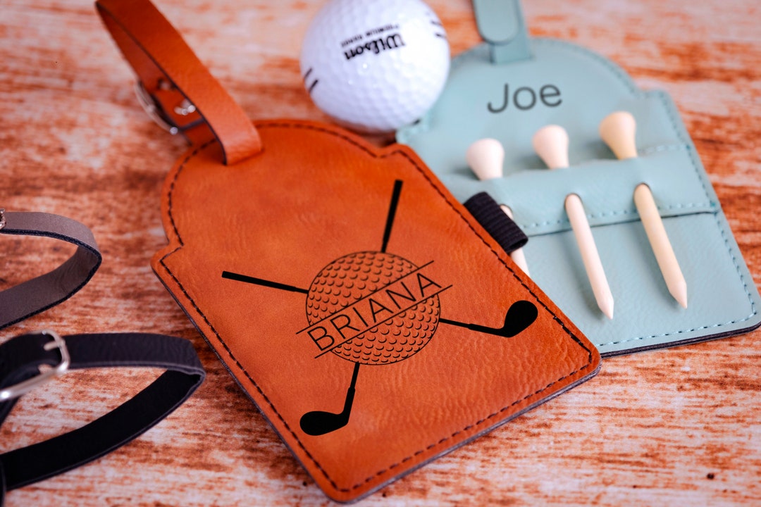 Engraved Leather Golf Bag Tag, Custom Golf Bag Accessories, Golf Tee ...