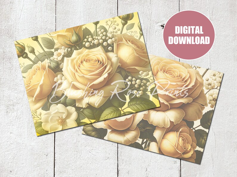 Antique Yellow Roses Background | Digital Paper Pack | Vintage Flowers ...