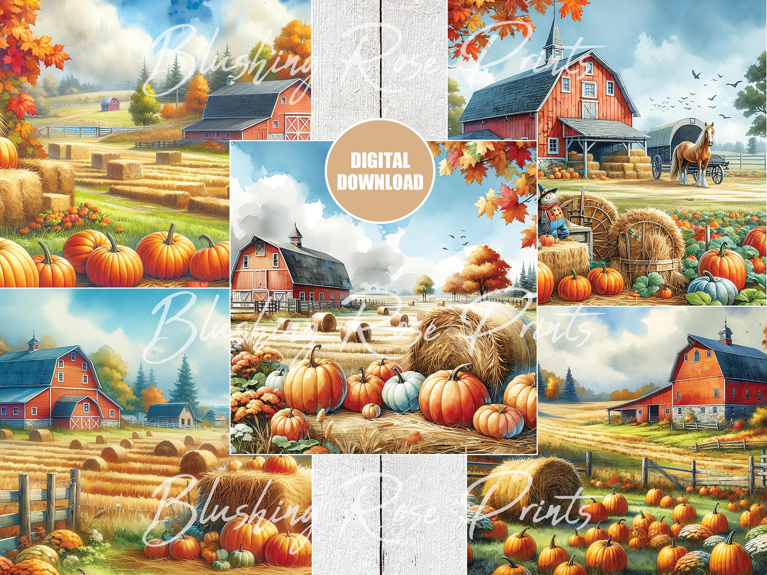 Fall Farm Backgrounds | Digital Paper | Autumn | Farm Scene | Pumpkins ...