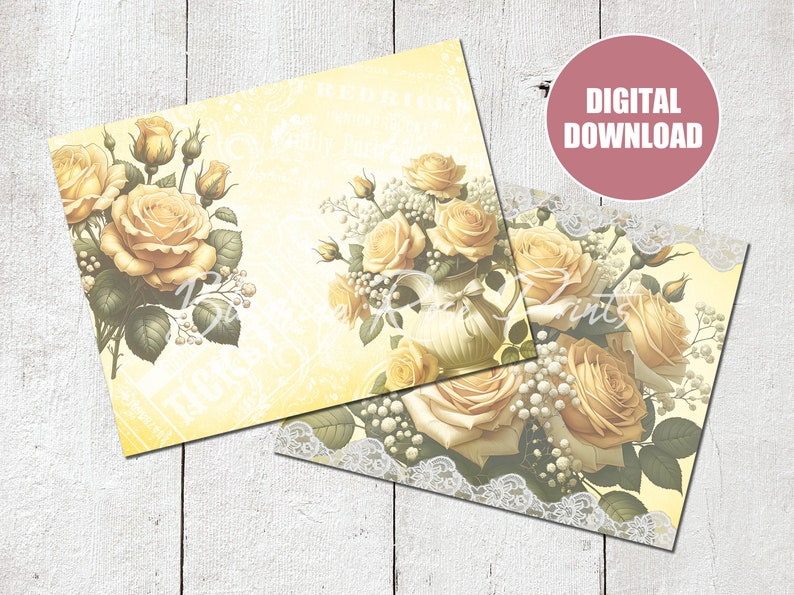 Antique Yellow Roses Background | Digital Paper Pack | Vintage Flowers ...