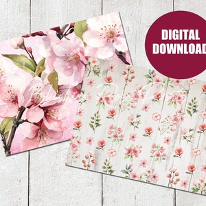 Cherry Blossom Digital Paper Pack - Junk Journal Pages - Vintage Themed ...