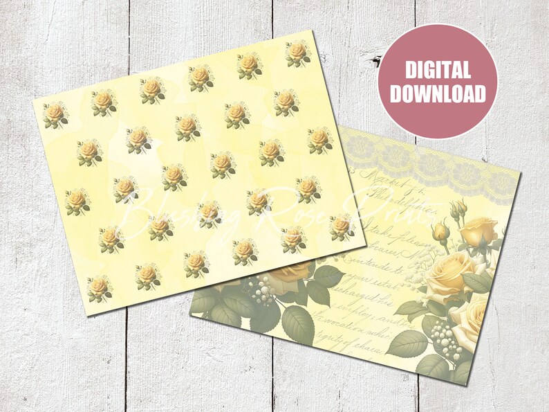 Antique Yellow Roses Background | Digital Paper Pack | Vintage Flowers ...