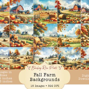 Fall Farm Backgrounds | Digital Paper | Autumn | Farm Scene | Pumpkins ...