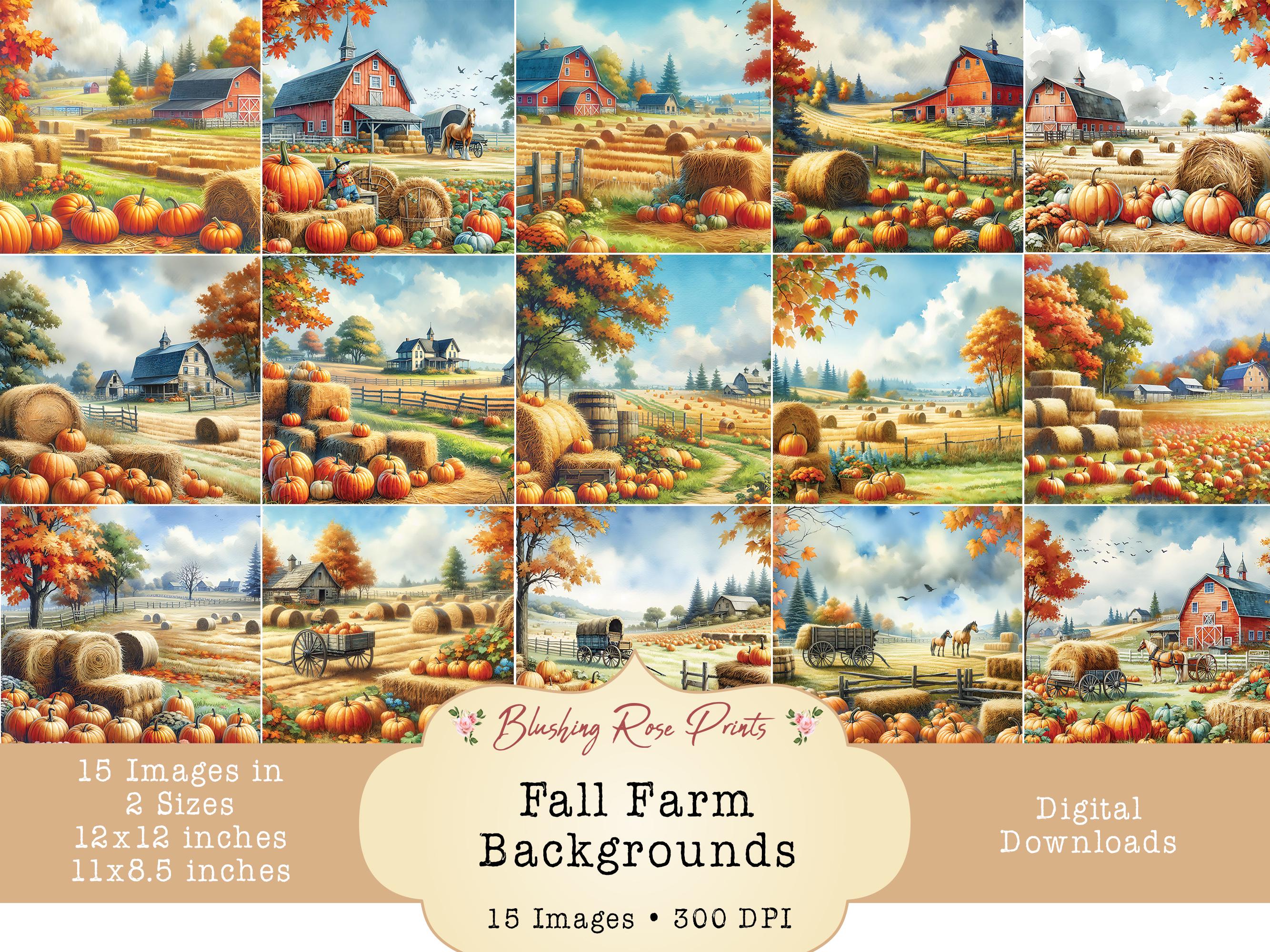 Fall Farm Backgrounds | Digital Paper | Autumn | Farm Scene | Pumpkins ...