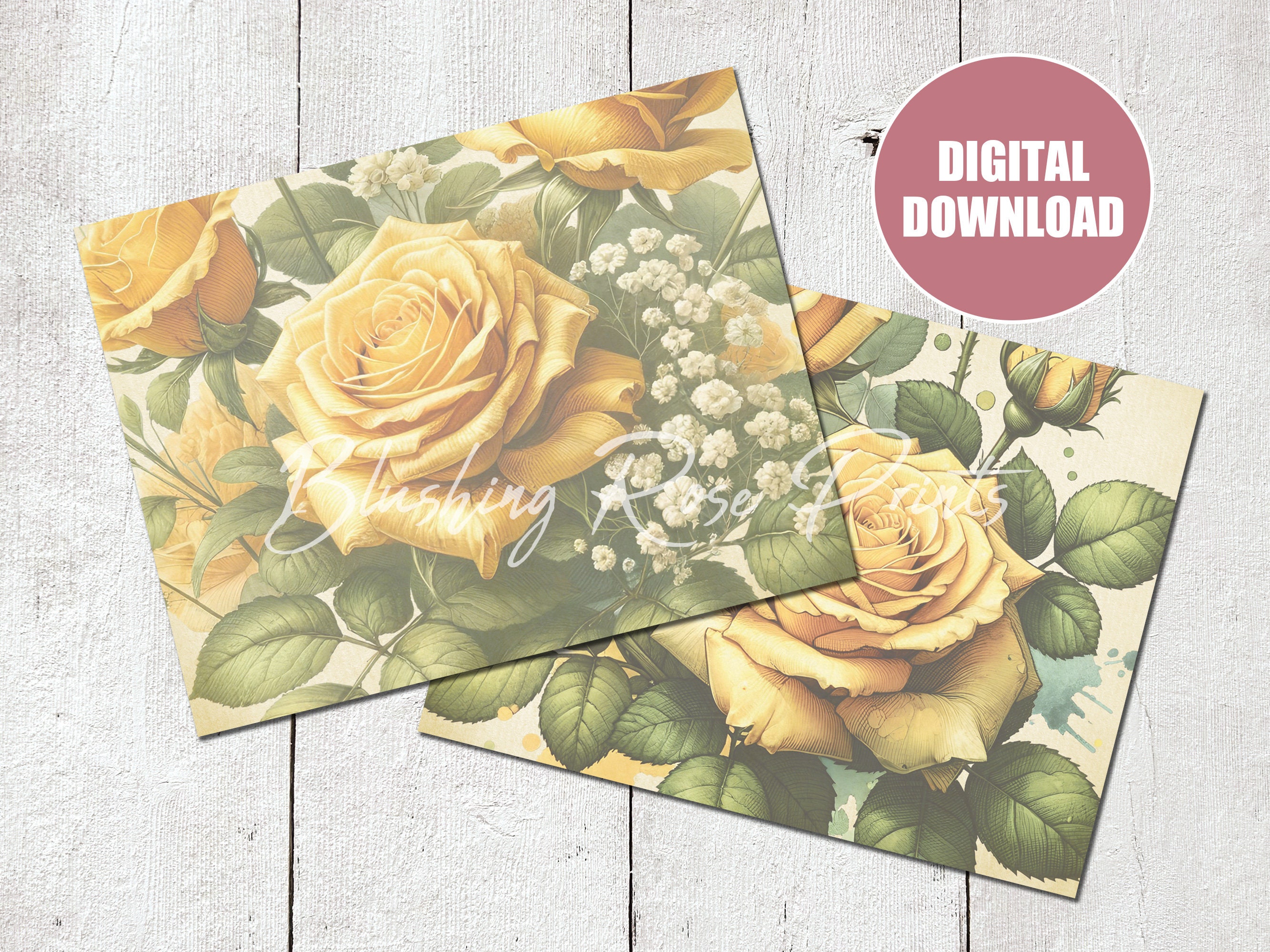 Antique Yellow Roses Background | Digital Paper Pack | Vintage Flowers ...