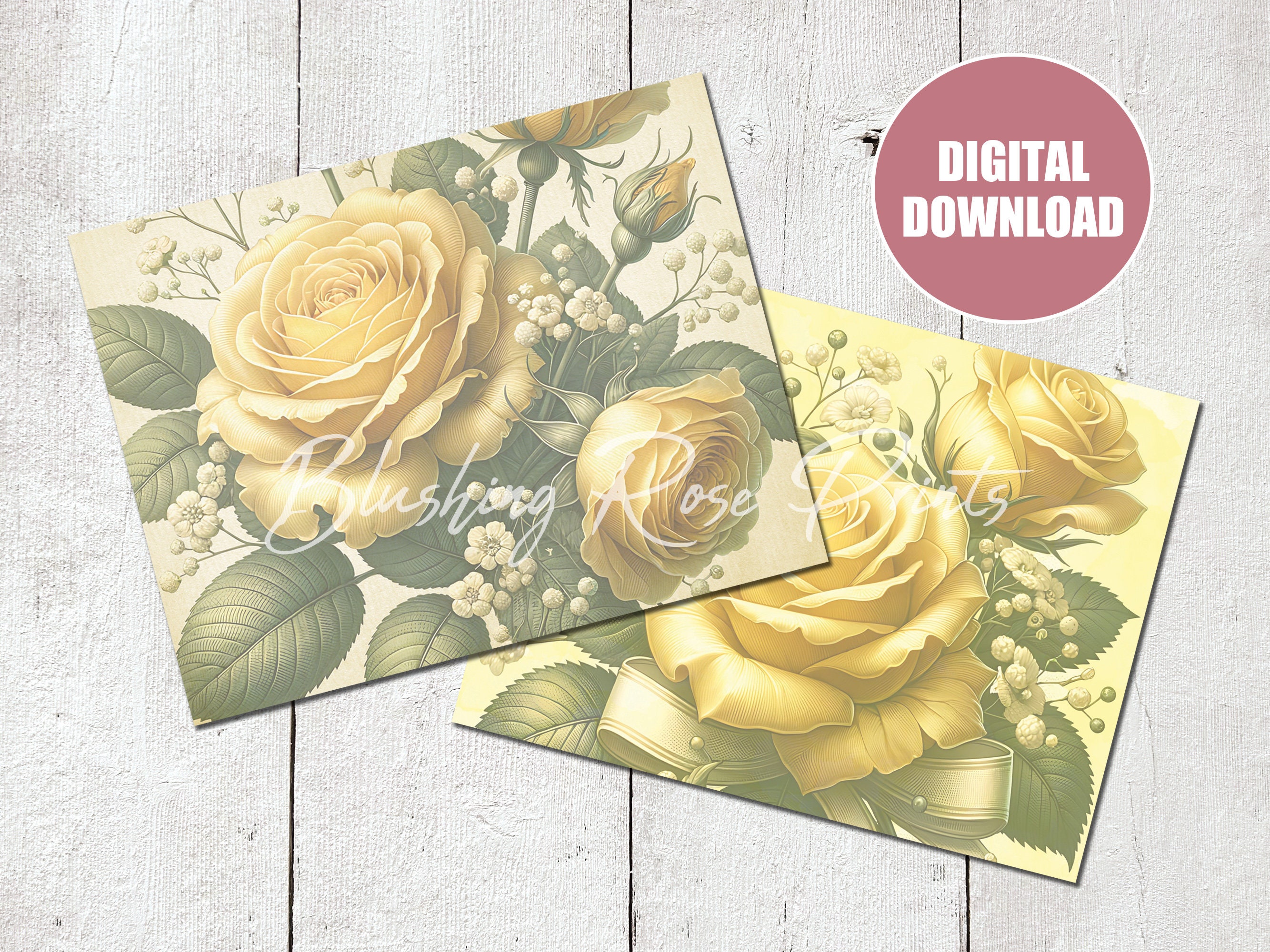 Antique Yellow Roses Background | Digital Paper Pack | Vintage Flowers ...