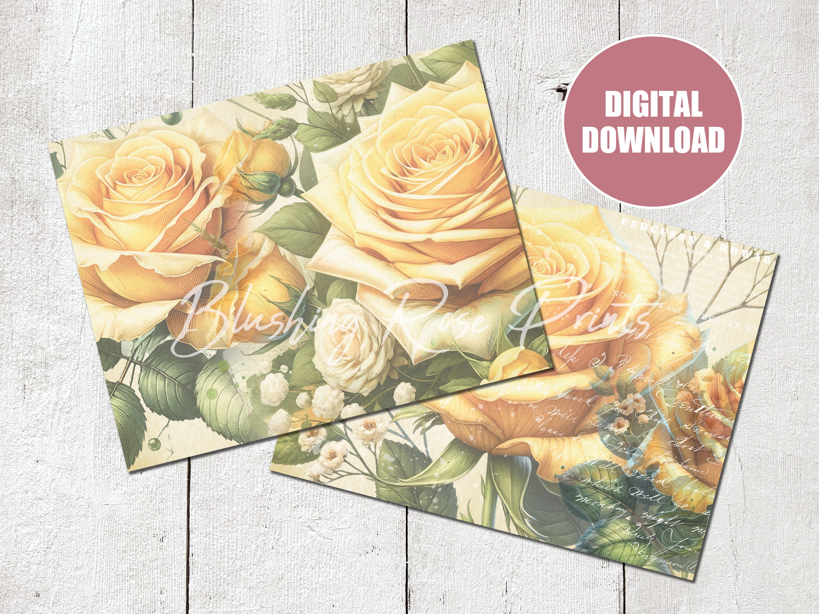 Antique Yellow Roses Background | Digital Paper Pack | Vintage Flowers ...