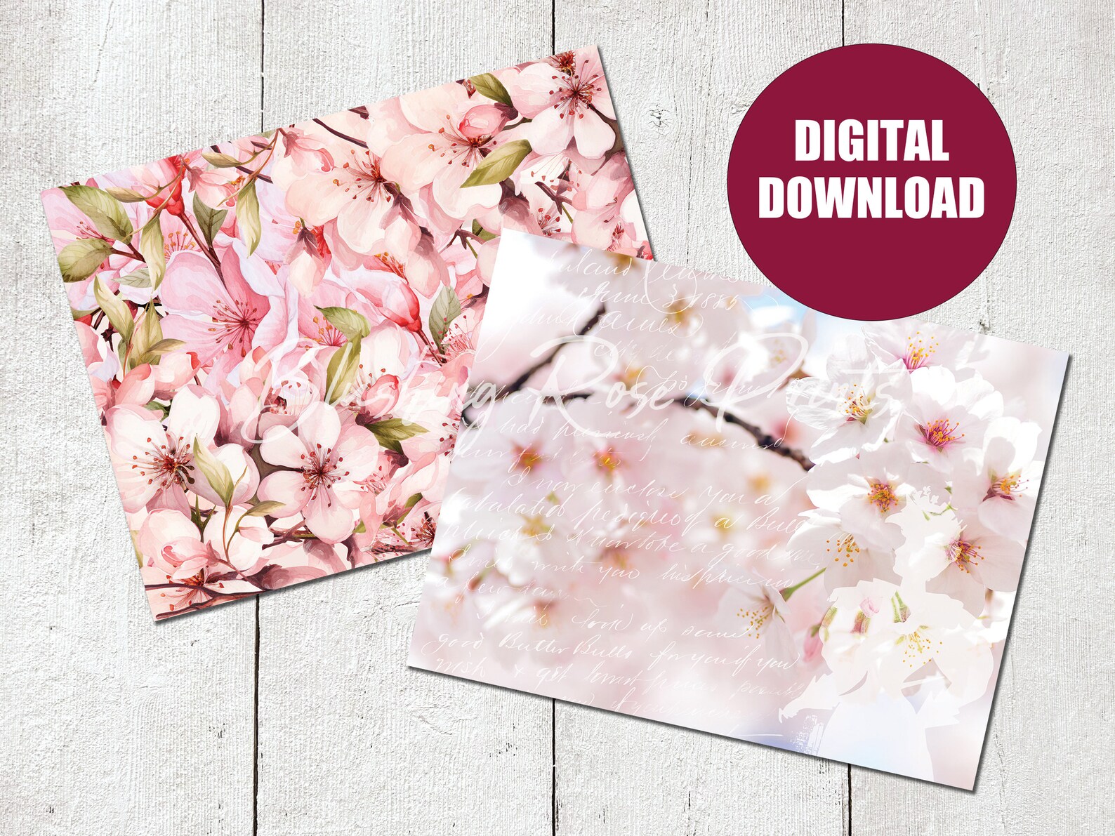 Cherry Blossom Digital Paper Pack - Junk Journal Pages - Vintage Themed ...