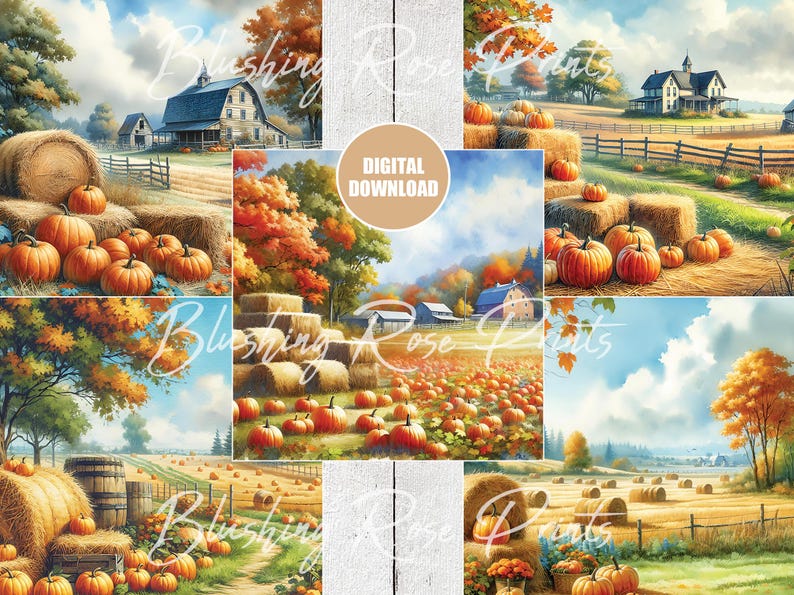 Fall Farm Backgrounds | Digital Paper | Autumn | Farm Scene | Pumpkins ...