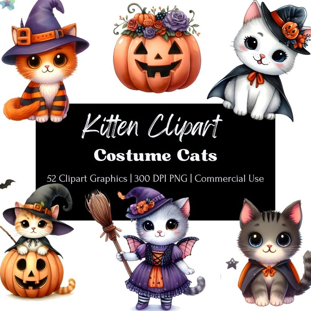Kitten Clipart: Costume Cats Kittens, Halloween Cats Kittens, Ghost ...