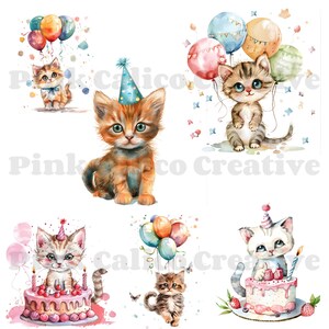Watercolor Clipart: Party Kittens, Seamless Party Digital Paper, Party ...