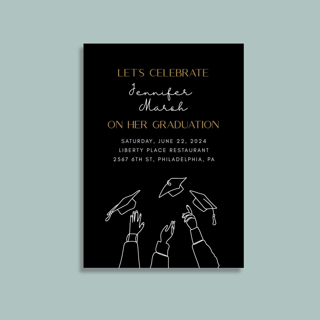 Black & Gold Graduation Invitation // College Grad Invite // High ...