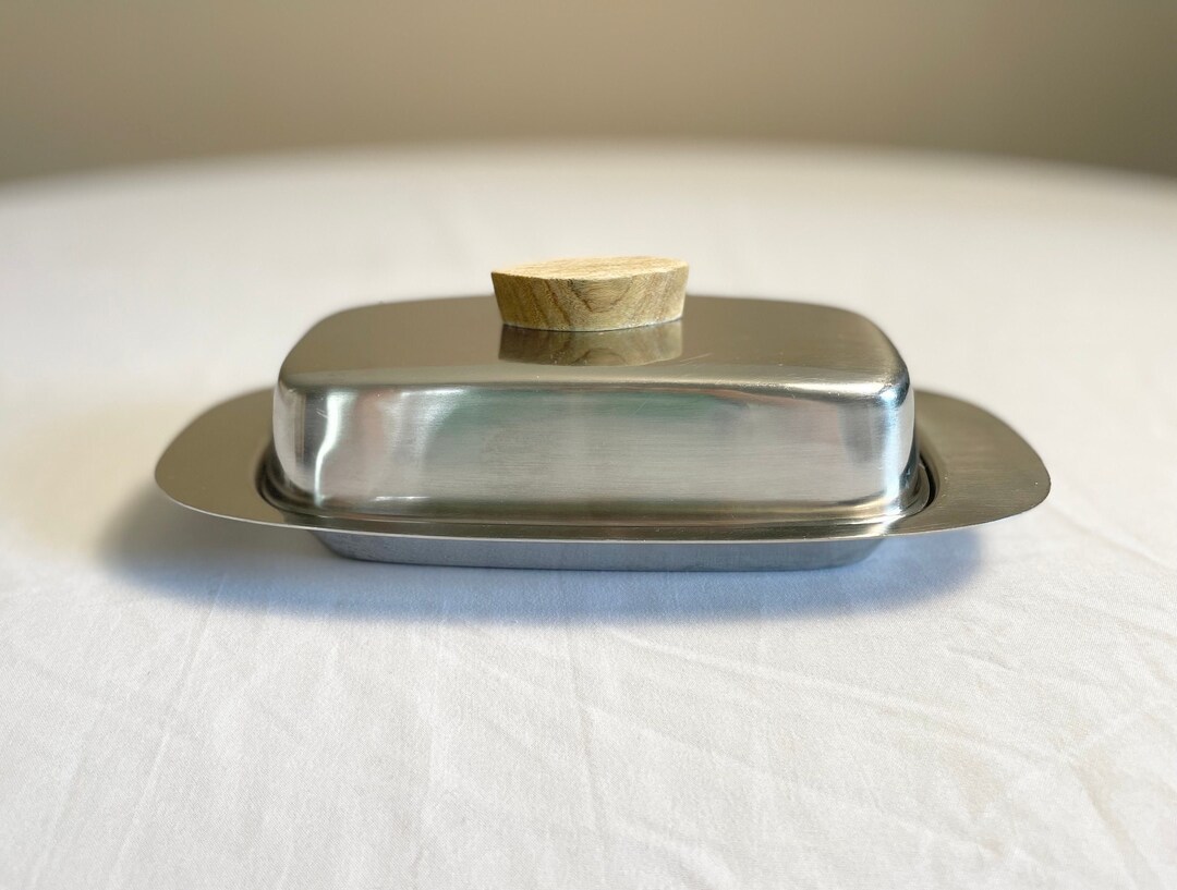 1960 Mid Century Modern Dolphin Stainless Steel Covered Butter Dish ...