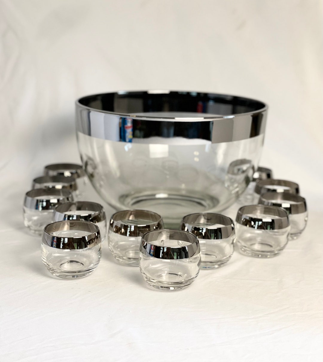 MCM Punch Bowl With 12 Roly Poly Glasses, Vitreon Queen’s Lusterware ...