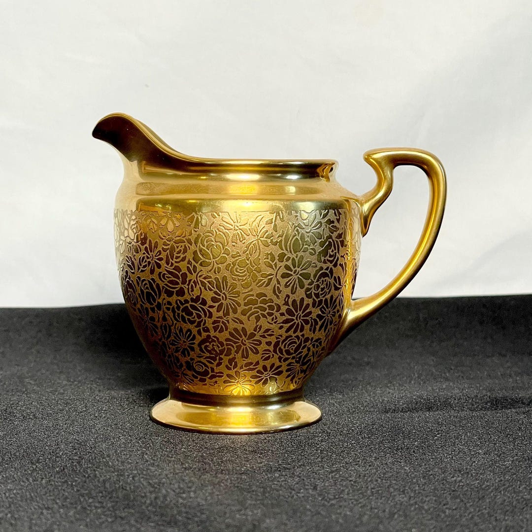 Vintage Pickard Gold Creamer, Rose and Daisy Pattern, Hand Painted Fine ...