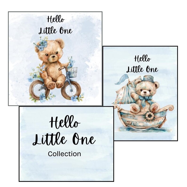 Teddy Bear Baby Boy Welcome Card: Printable Note Card (digital Download ...