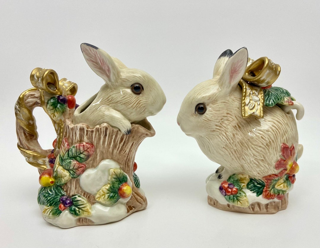 Vintage 1990s Fitz and Floyd Figural Bunny Rabbit Creamer and Covered ...