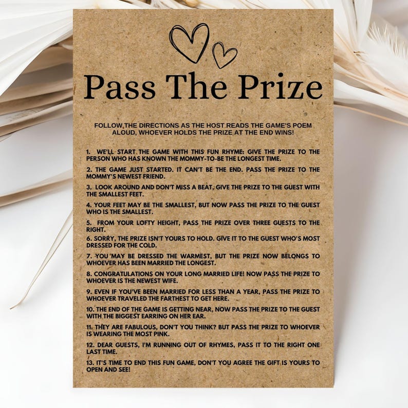 Rustic Baby Shower Game Pass the Prize Rhyme Game Rustic Poem Rhyme ...