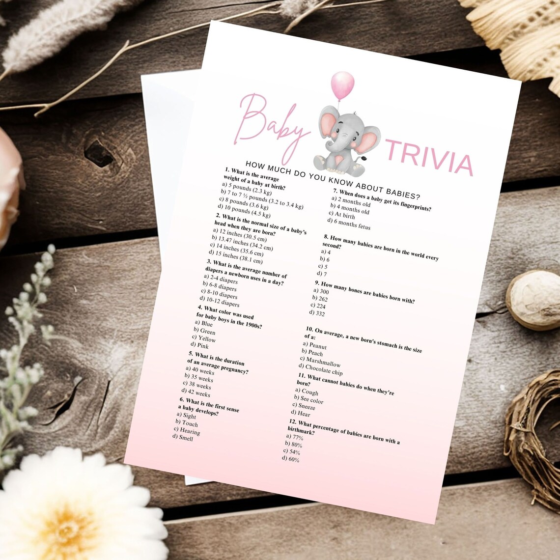Elephant Baby Shower Trivia Game Trivia Template Trivia Questions ...