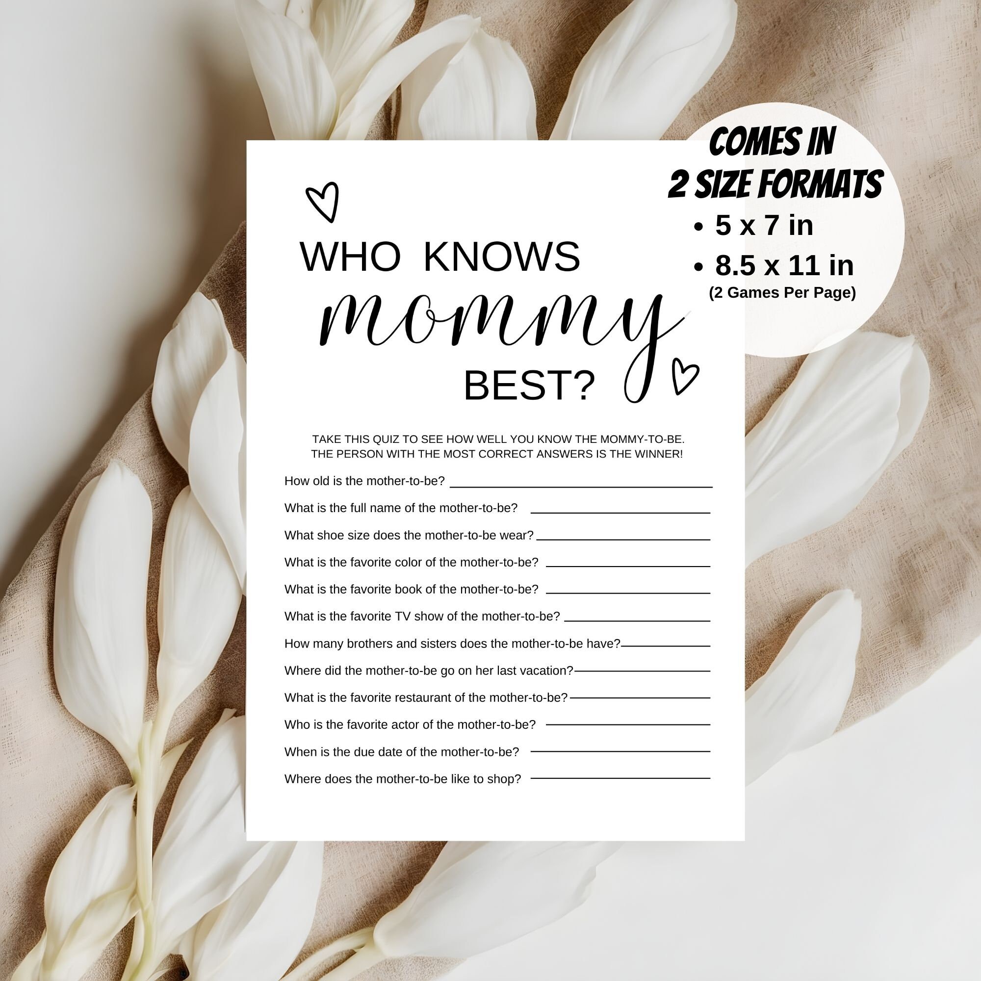 Who Knows Mommy Best Minimalist Baby Shower Game How Well Do You Know ...
