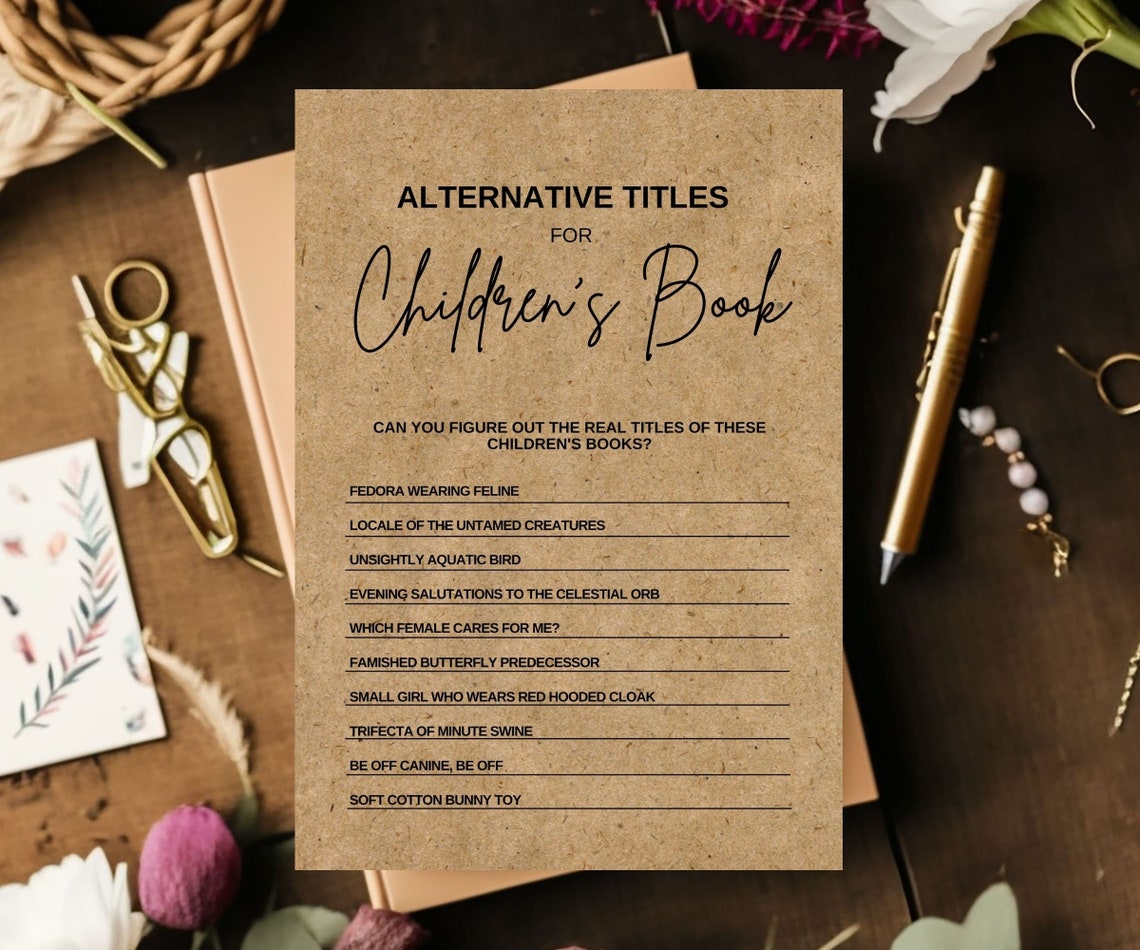 Kraft Alternative Titles for Children's Book Game Rustic Baby Shower ...