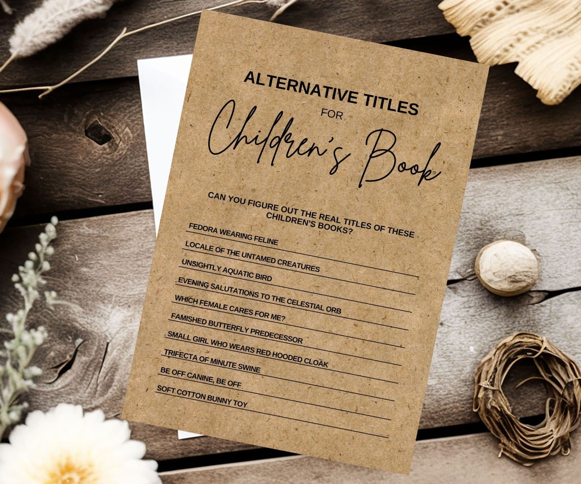 Kraft Alternative Titles for Children's Book Game Rustic Baby Shower ...