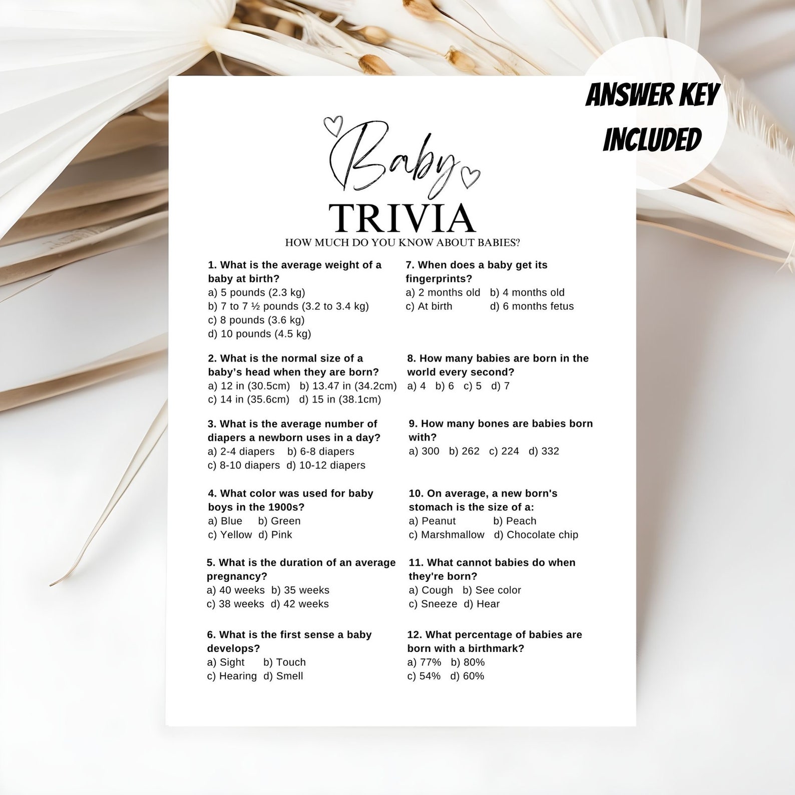 Minimalist Baby Shower Trivia Game Trivia Facts Trivia Questions Gender ...