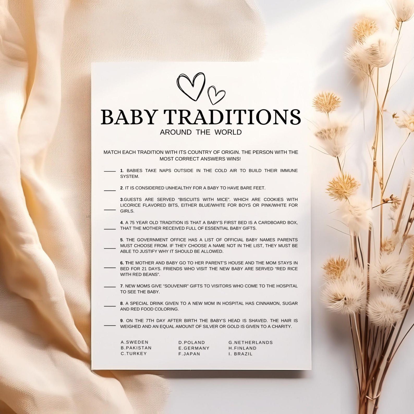 Baby Traditions Around the World Game, Fun Baby Shower Game Card ...