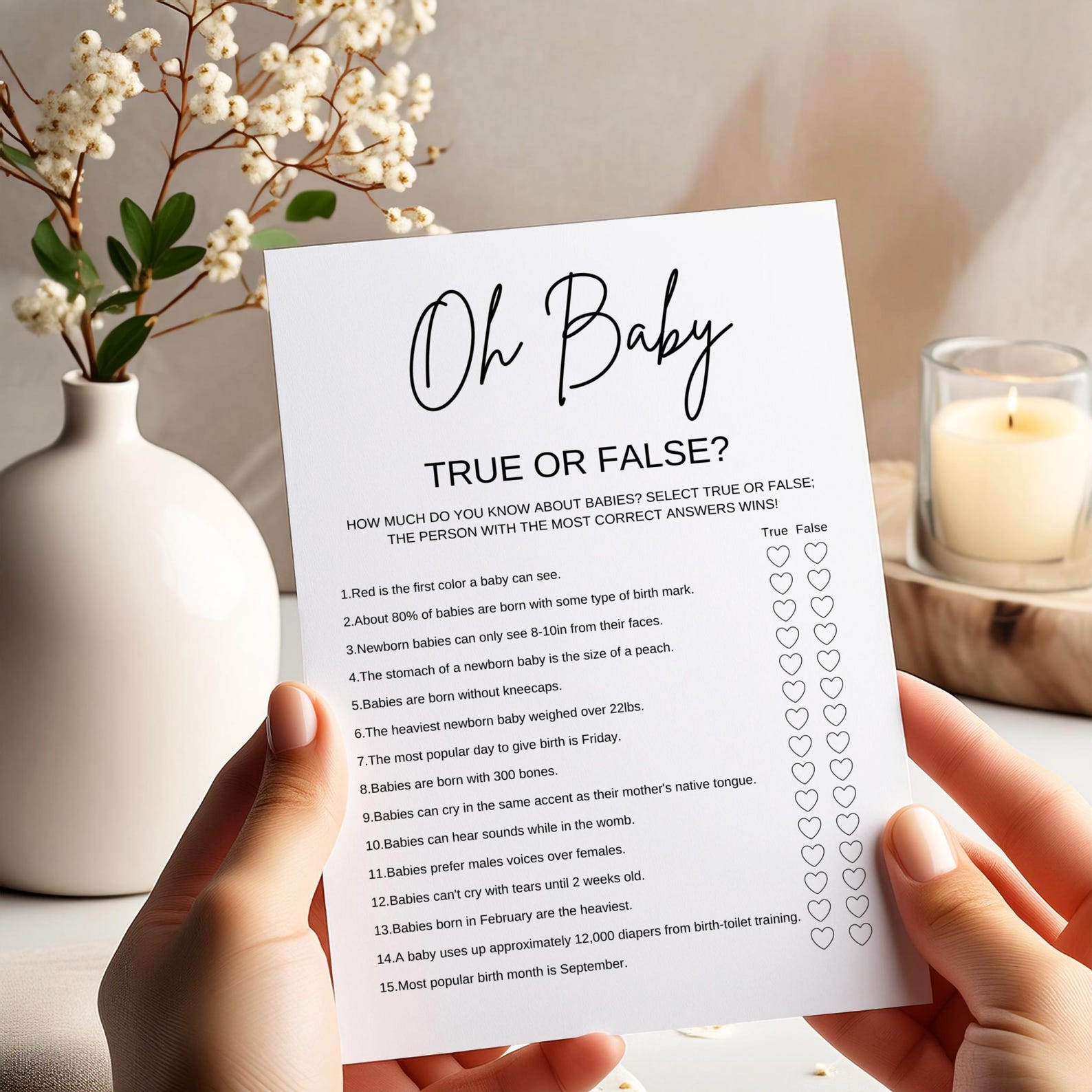 Minimalist True or False Game Minimalist Baby Shower Game Baby True ...