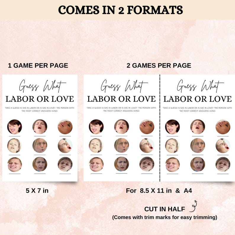 Labor or Love Funny Baby Shower Game Minimalist Funny Baby Shower ...