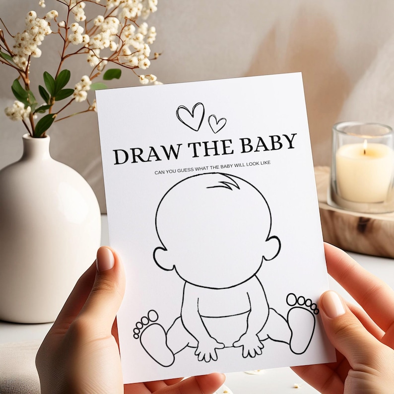 Draw the Baby Shower Game: Draw the New Born, Minimalist Guess Activity ...