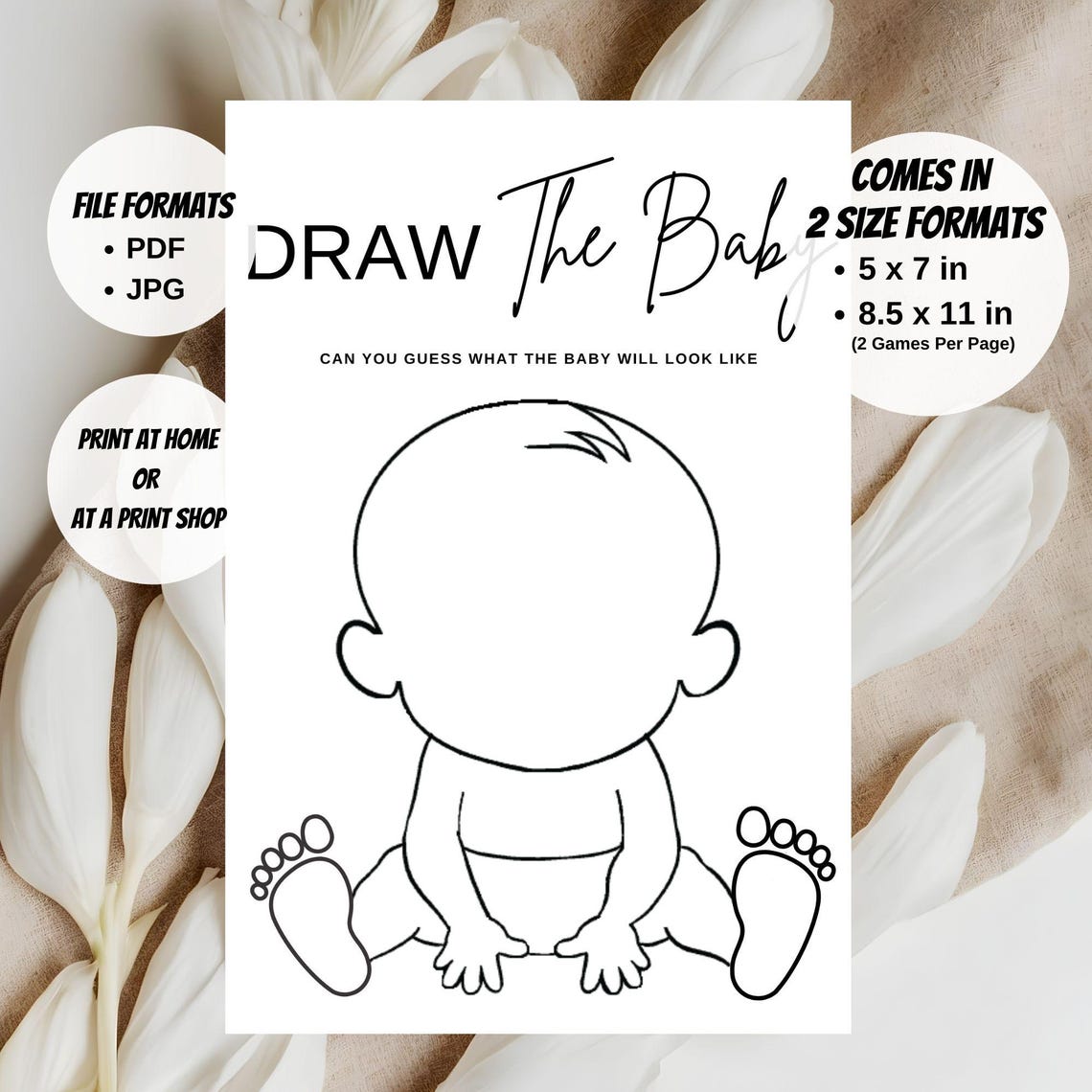 Draw the Baby Game Minimalist Baby Shower Game Draw Baby Face Game ...