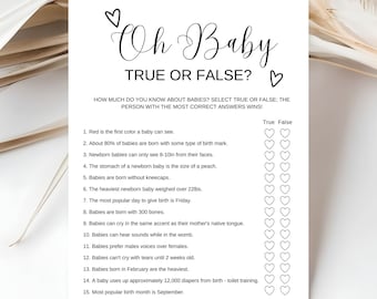 Baby Shower Game True or False Baby Shower Games Printable Oh Baby True ...