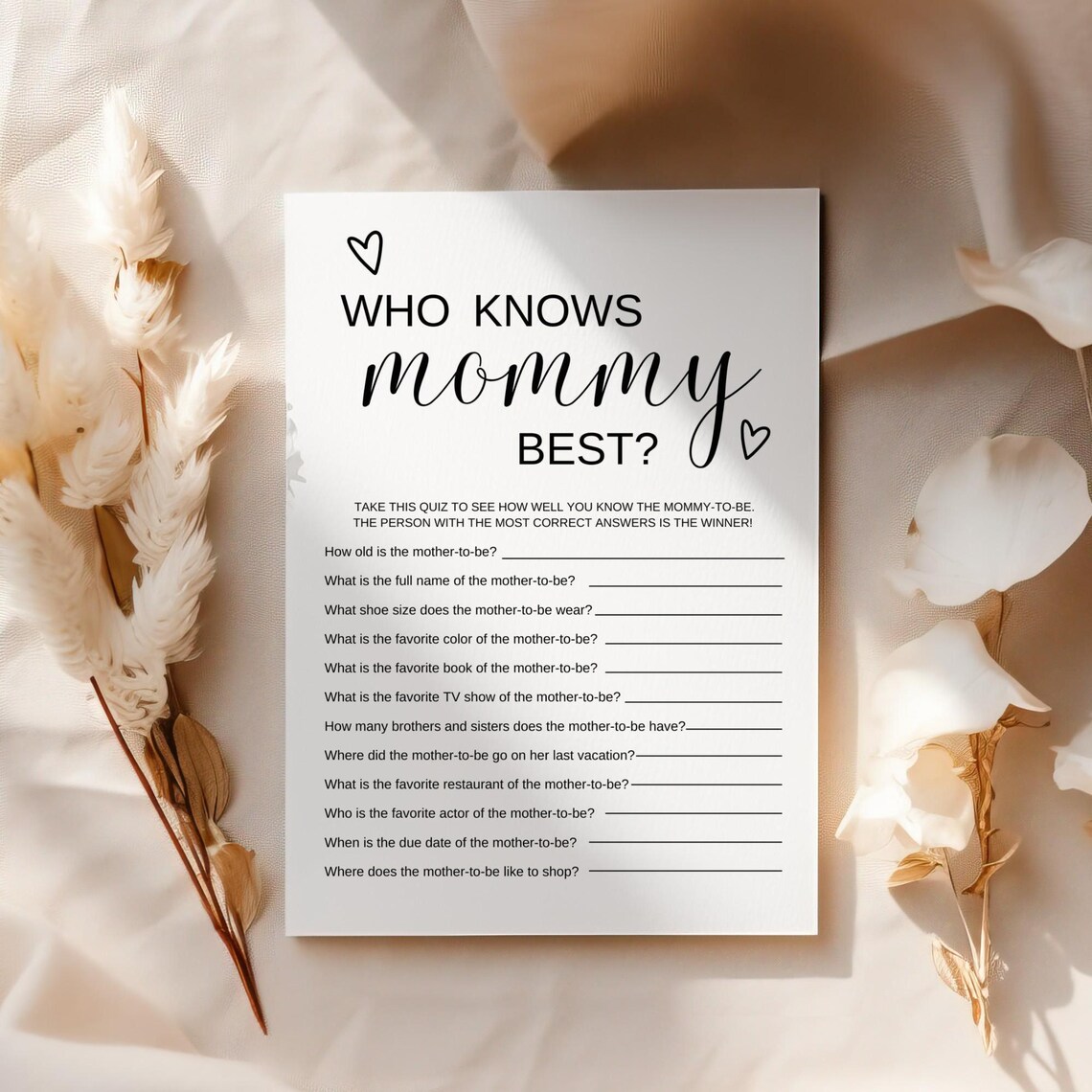 Who Knows Mommy Best Minimalist Baby Shower Game How Well Do You Know ...