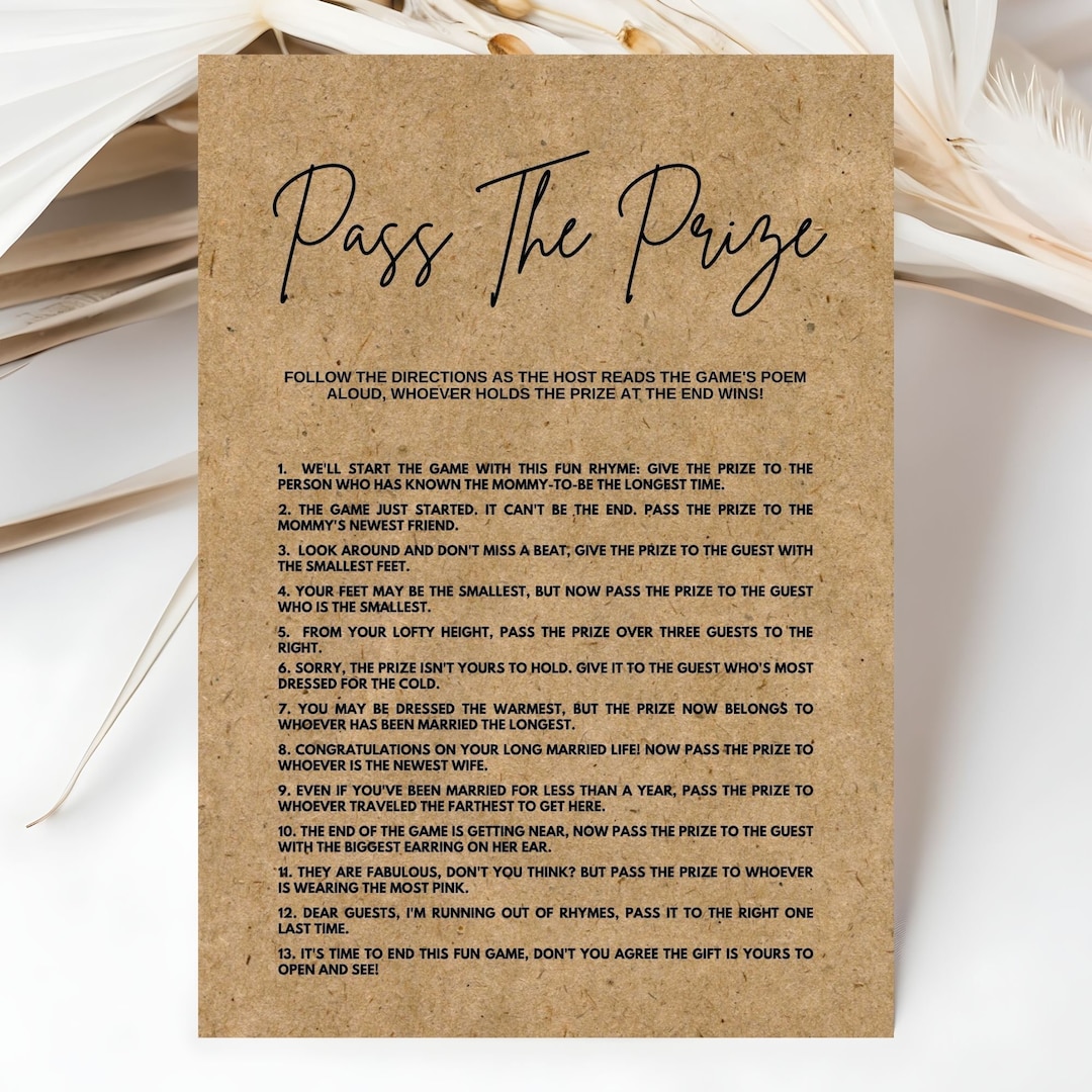 Pass the Prize Baby Rhyme Game Rustic Baby Shower Game Poem Rhyme Game ...