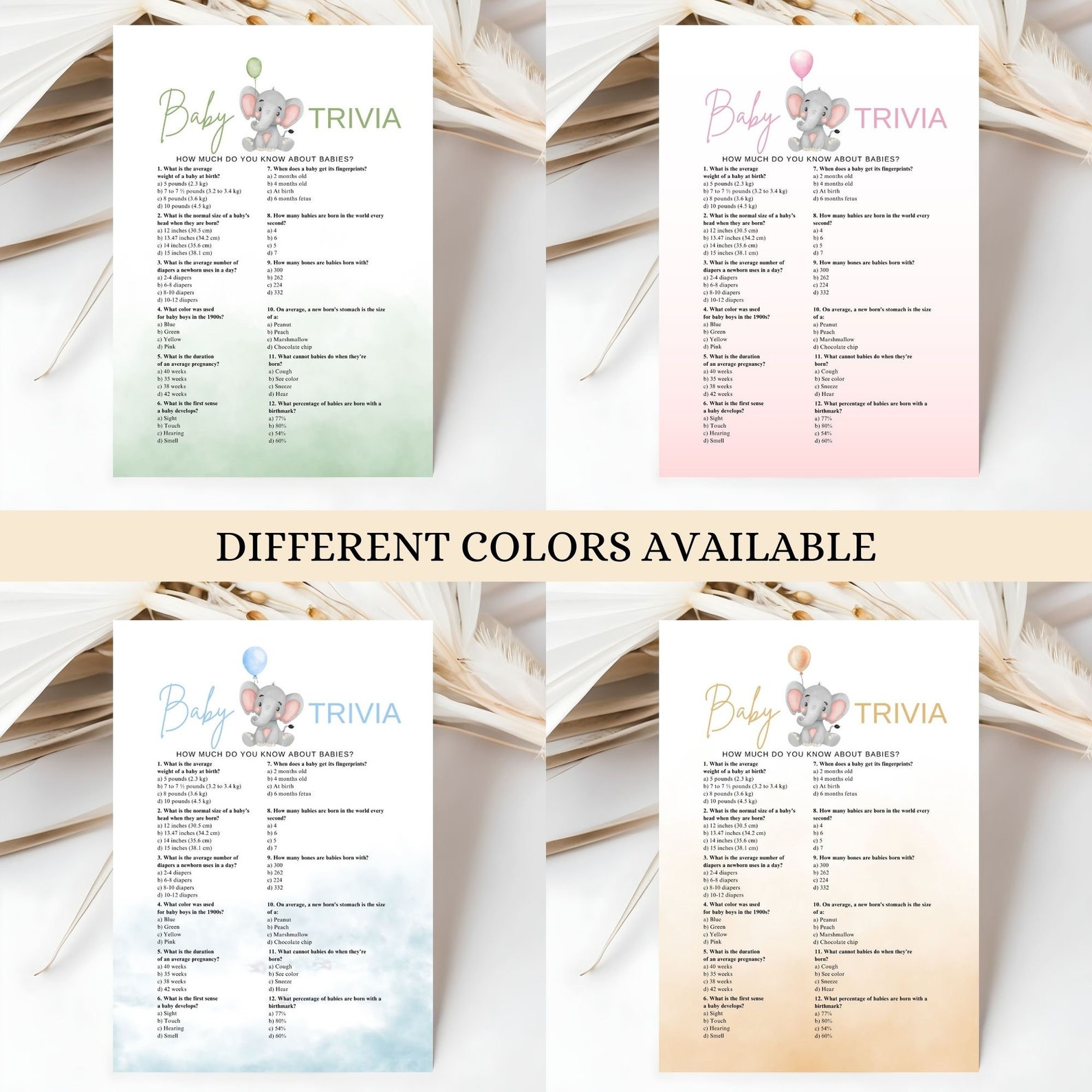 Elephant Baby Shower Trivia Game Trivia Template Trivia Questions ...