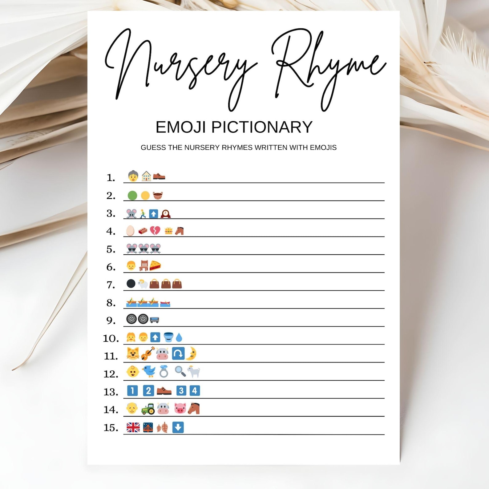 Nursery Rhymes Emoji Game Baby Shower Emoji Pictionary Game Nursery ...