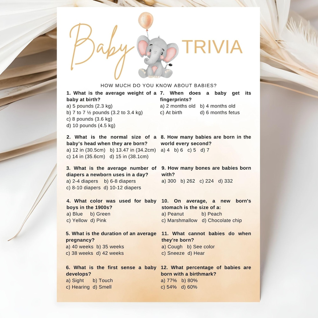Baby Shower Trivia Game Baby Shower Game Baby Shower Trivia Template ...